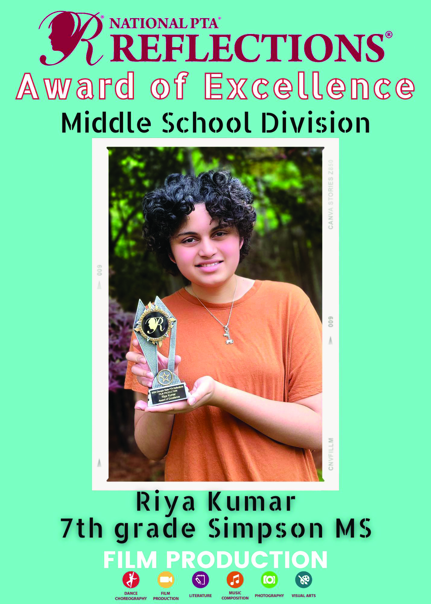 SIMPSON MS STUDENT WINS AWARD OF EXCELLENCE IN 2023-2024 NATIONAL PTA REFLECTIONS